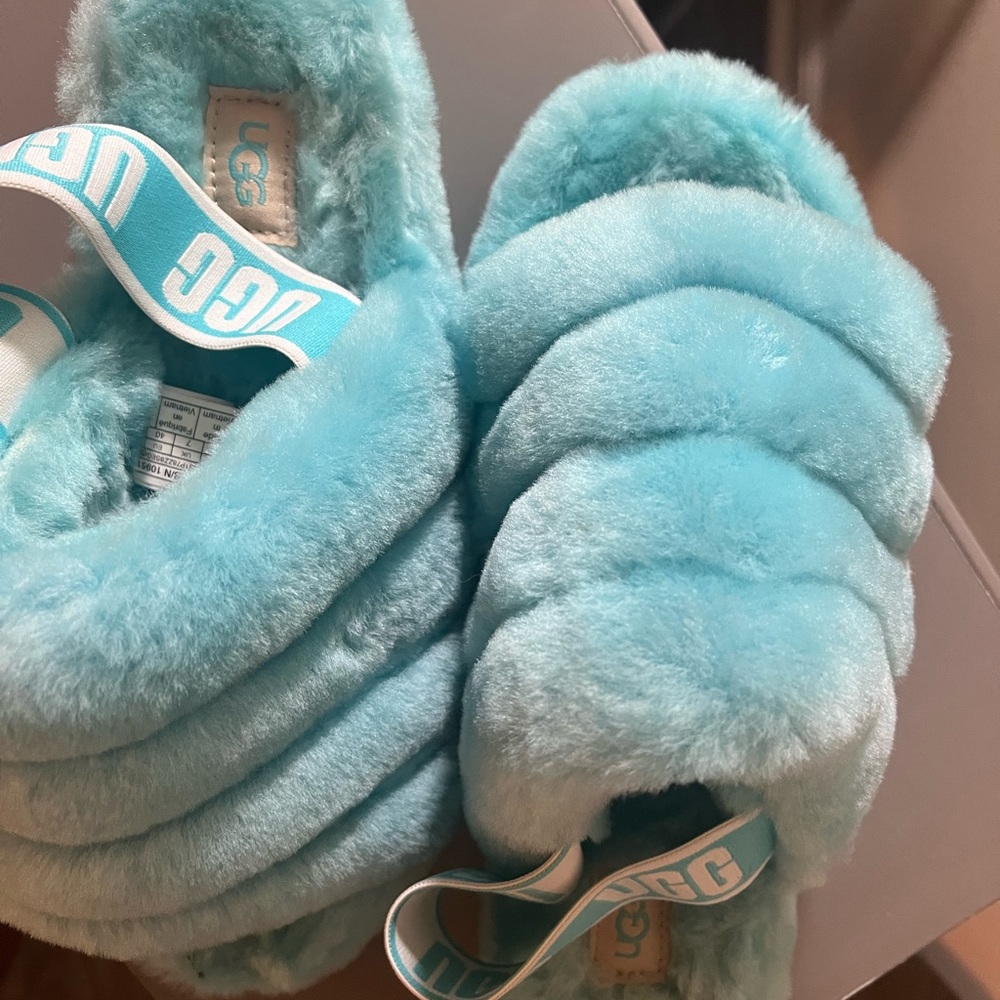 Ugg Fluff Yeah Slides In A Baby Blue Type Color - Gem